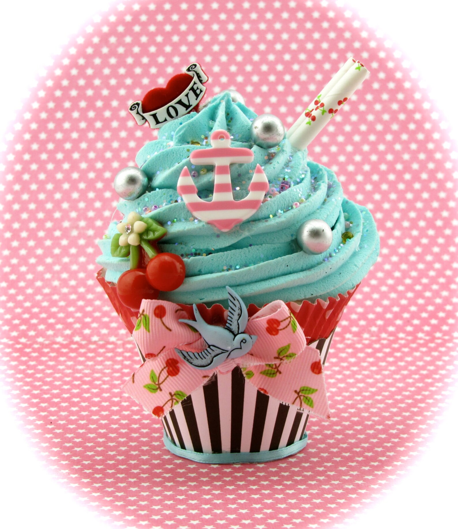 Fake Cupcake Anchor Cherries and Heart Rockabilly Vintage - Etsy