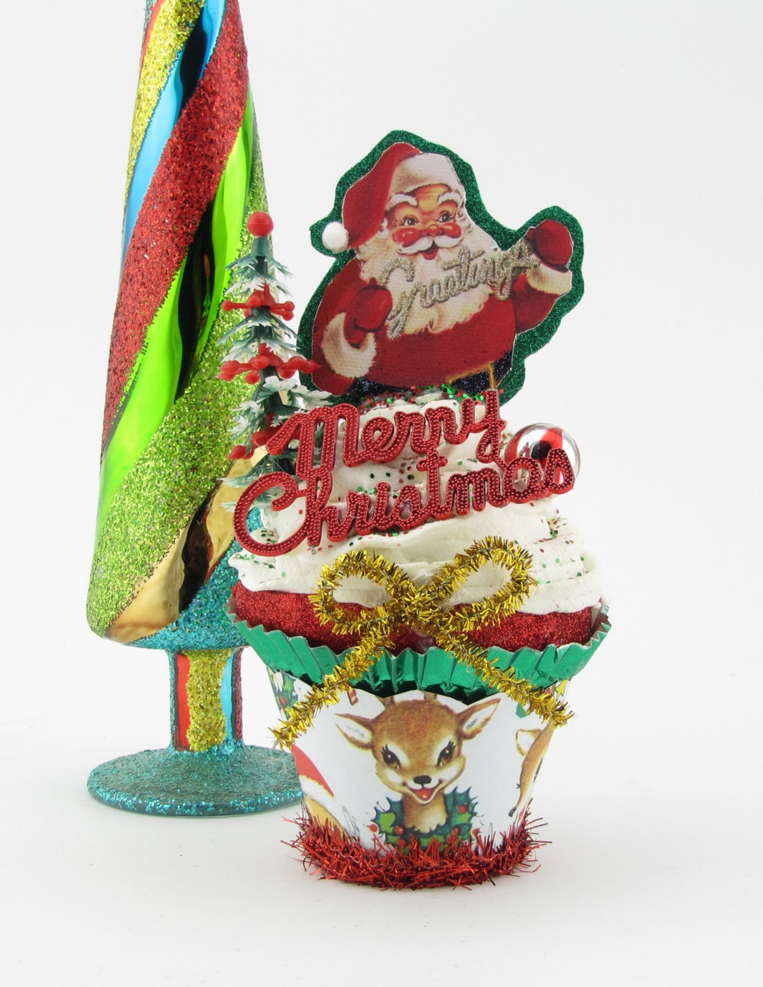 Santa Fake Cupcake Christmas Decor Vintage Image of Santa Claus. Secret ...