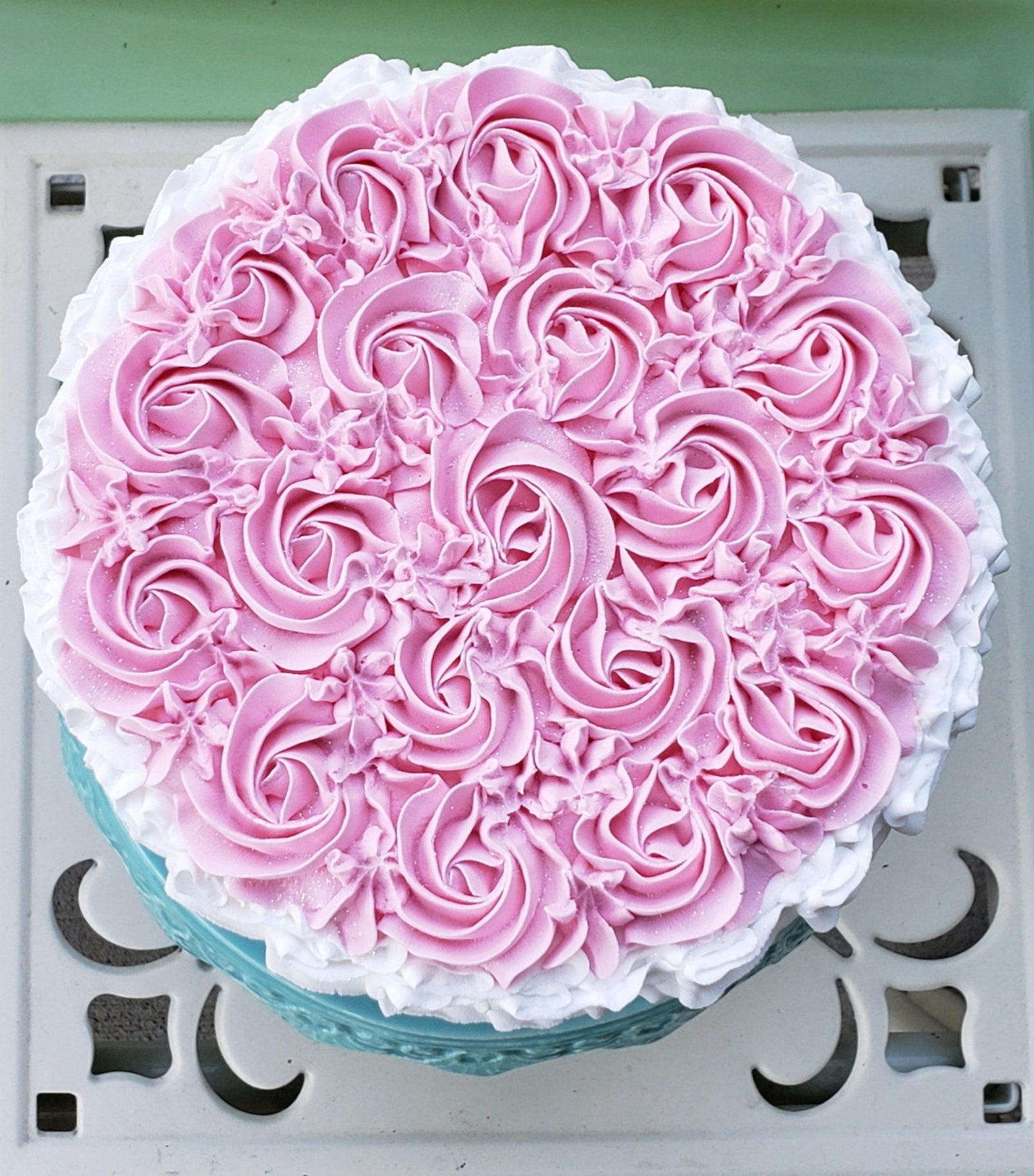 Fake White Cake With Bright Pink Rosettes. Jumbo Smash Cake Prop, First ...