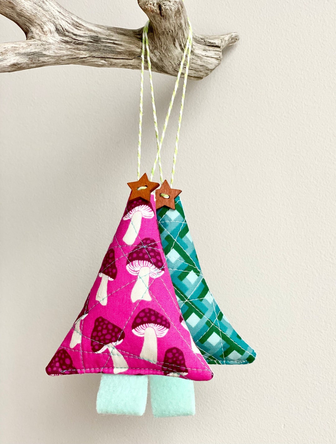 Handmade Fabric Christmas Tree Ornaments Quilted Hanging - Etsy