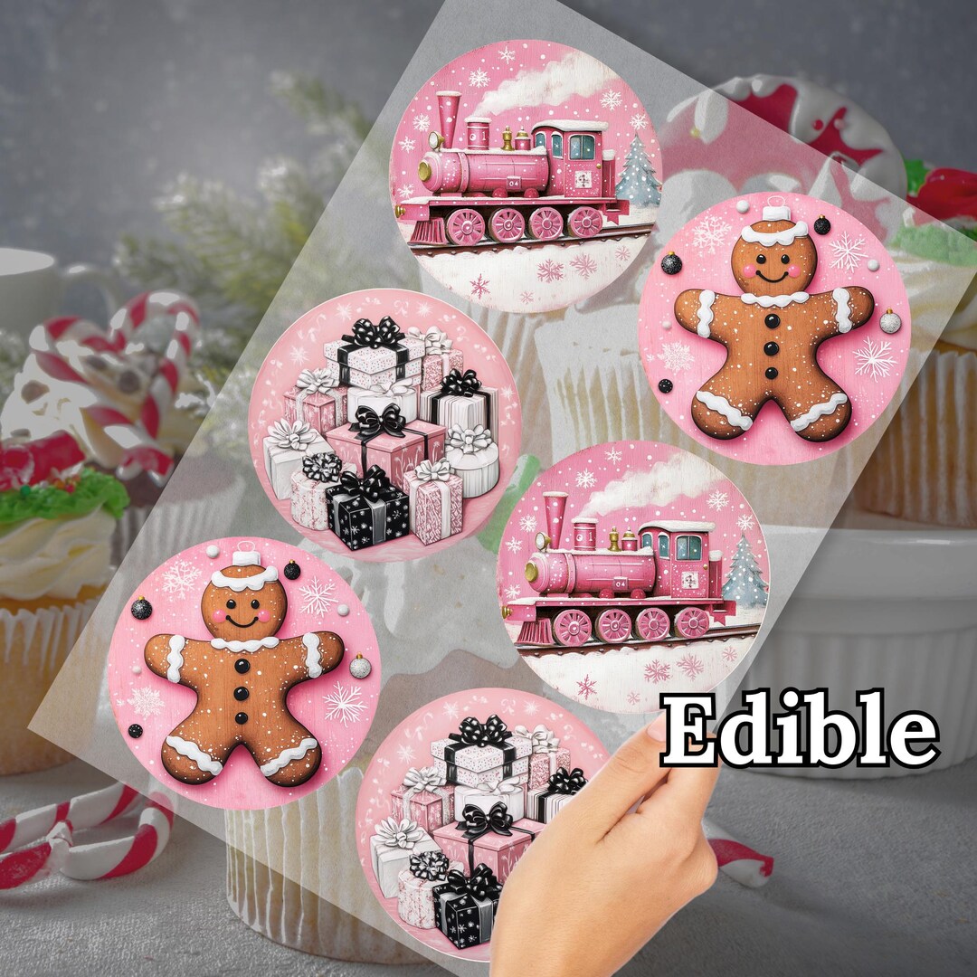 Circle Frosting Sheet CHRISTMAS TREATS Edible Cupcake or Cookie Topper ...