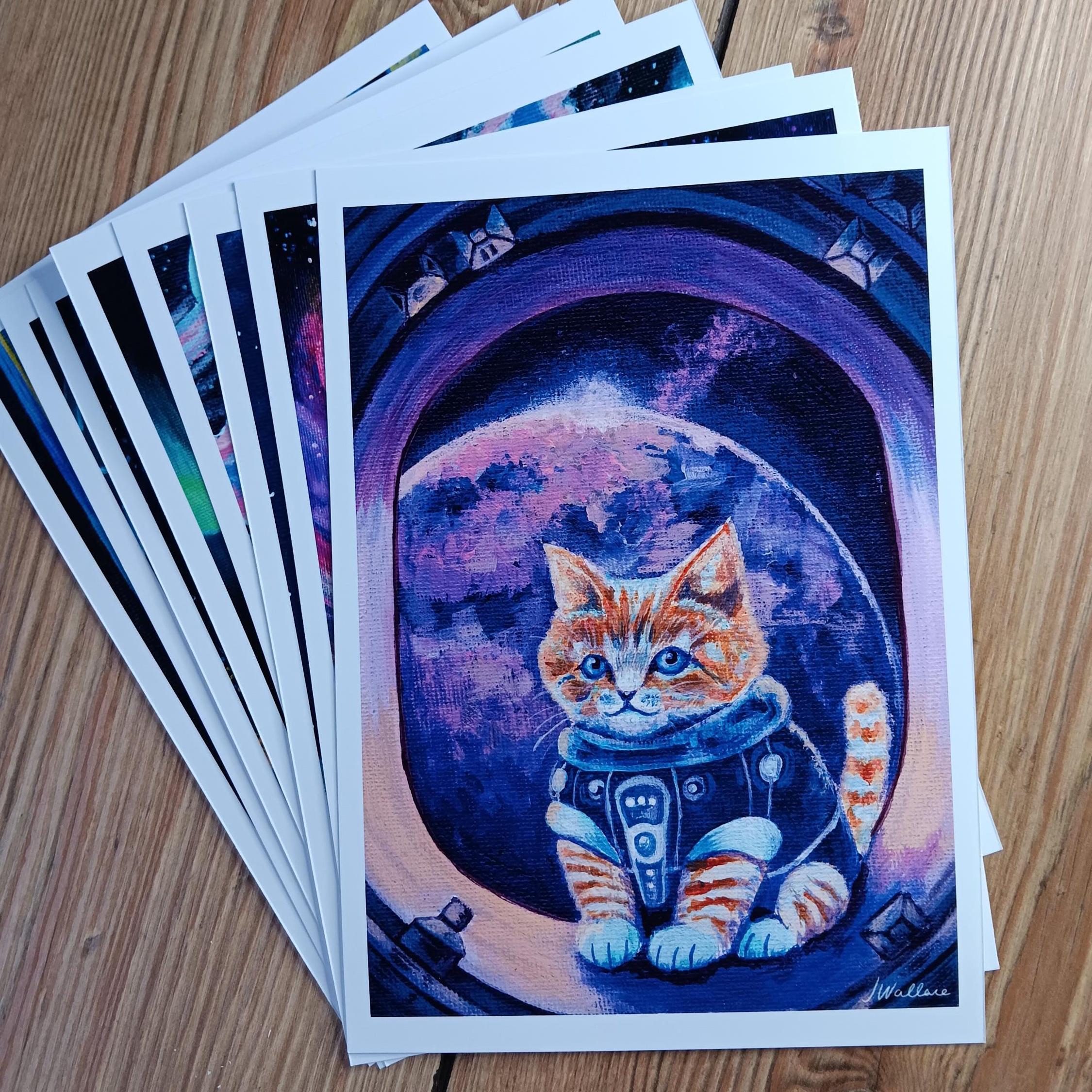 Cute Space Cat Art | Cat Themed Present, Cat Birthday Gift - Etsy UK