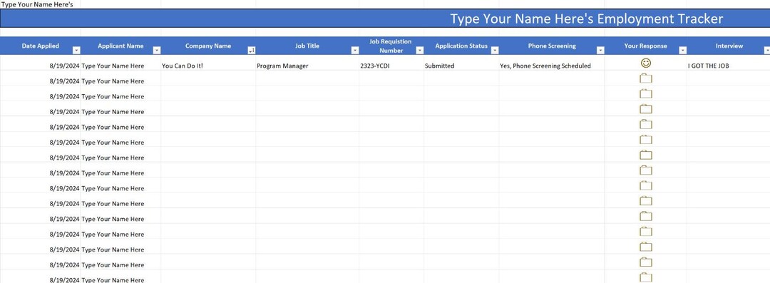 Excel Employment Tracker Template, Job Tracker Template, Employment ...