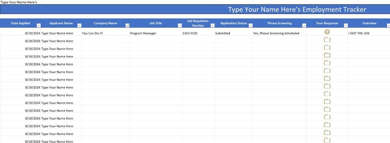 Excel Employment Tracker Template, Job Tracker Template, Employment ...