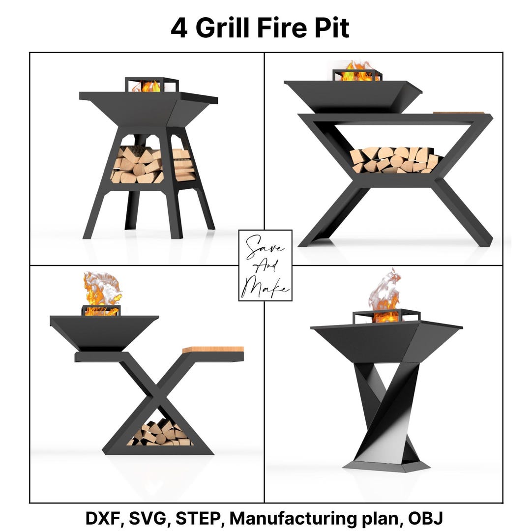 4 Grill Fire Pit DXF, Manufacturing Plan, 3D - Cnc Laser, Plasma ...