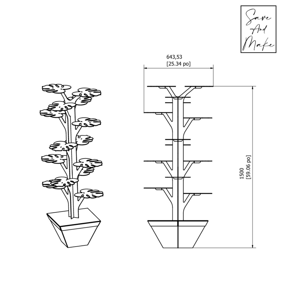 Steel Shelf Files - "monstera" - DXF, Svg, .step, Manufacturing Plan ...