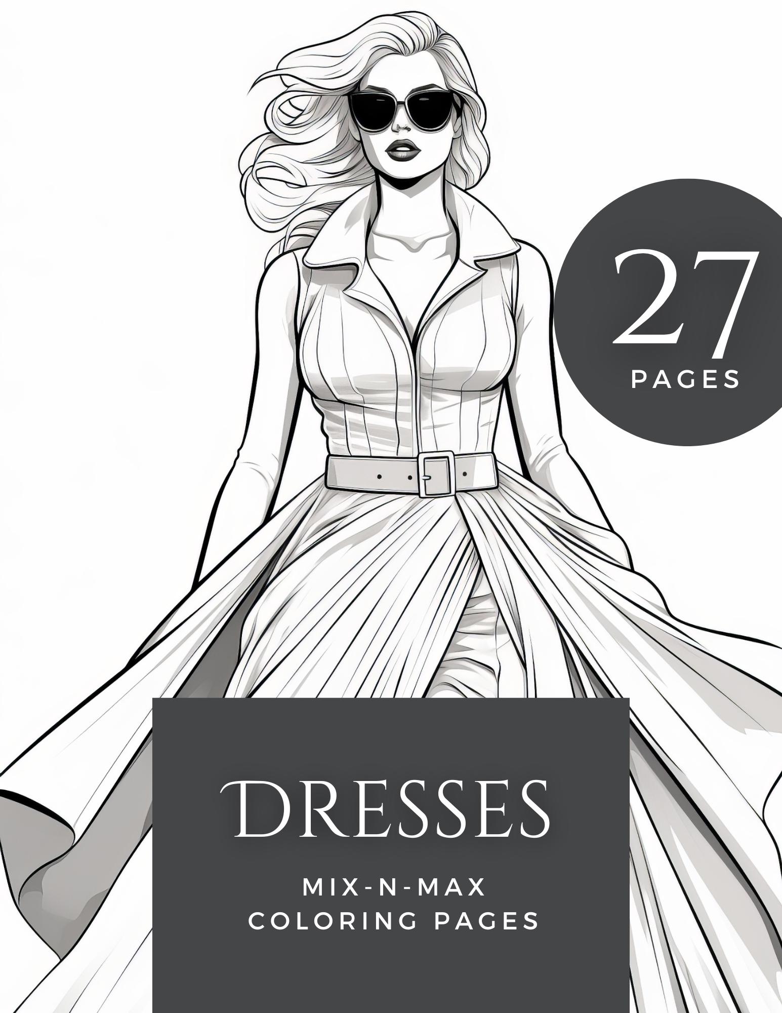 Mix-n-max Dresses Coloring Book Printable Fashion-themed Coloring Pages ...