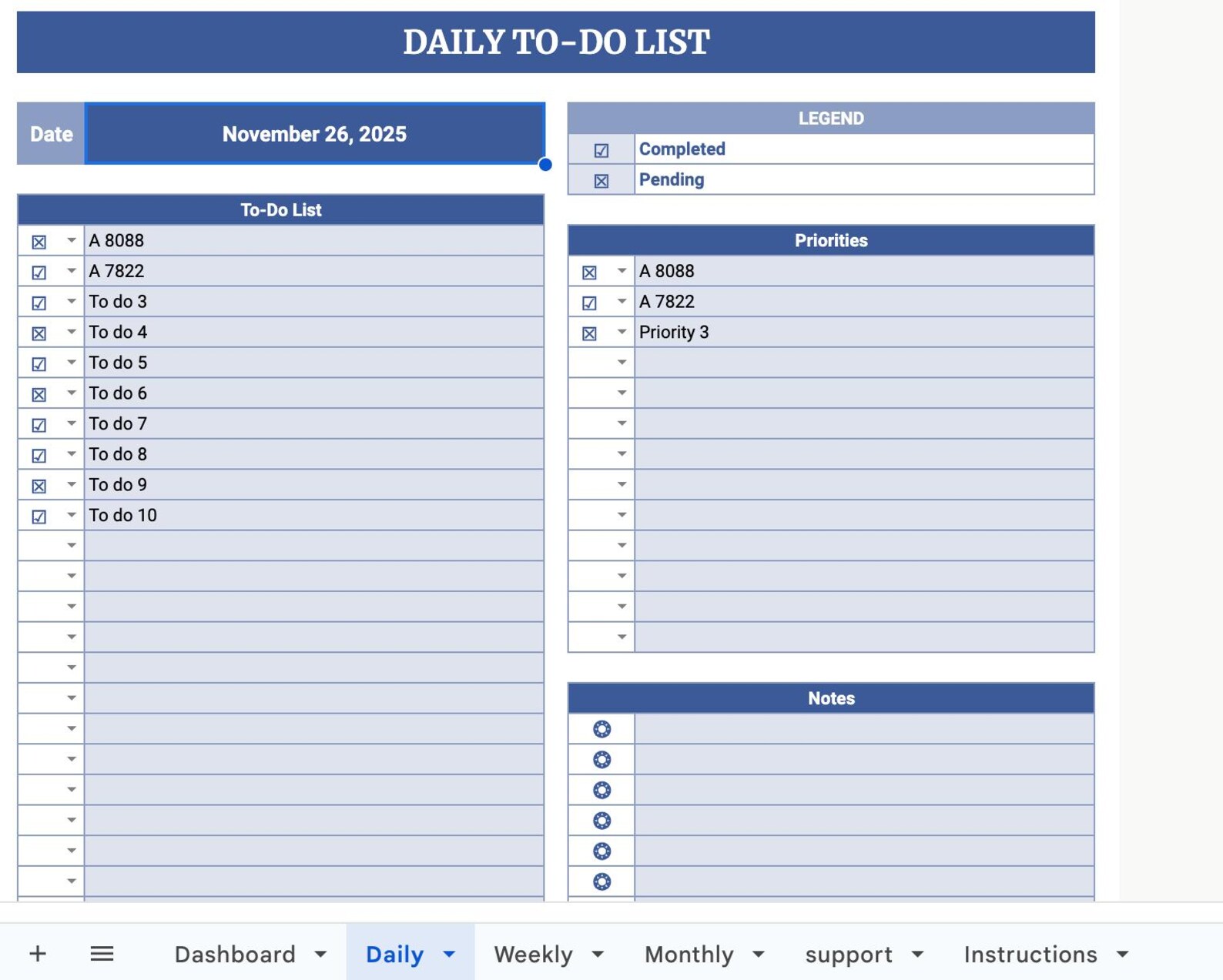 Daily, Weekly, Monthly To-do List, Google Sheets Planner, Task ...