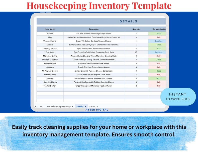 Editable Housekeeping Inventory Template Easy to Use Digital Download ...