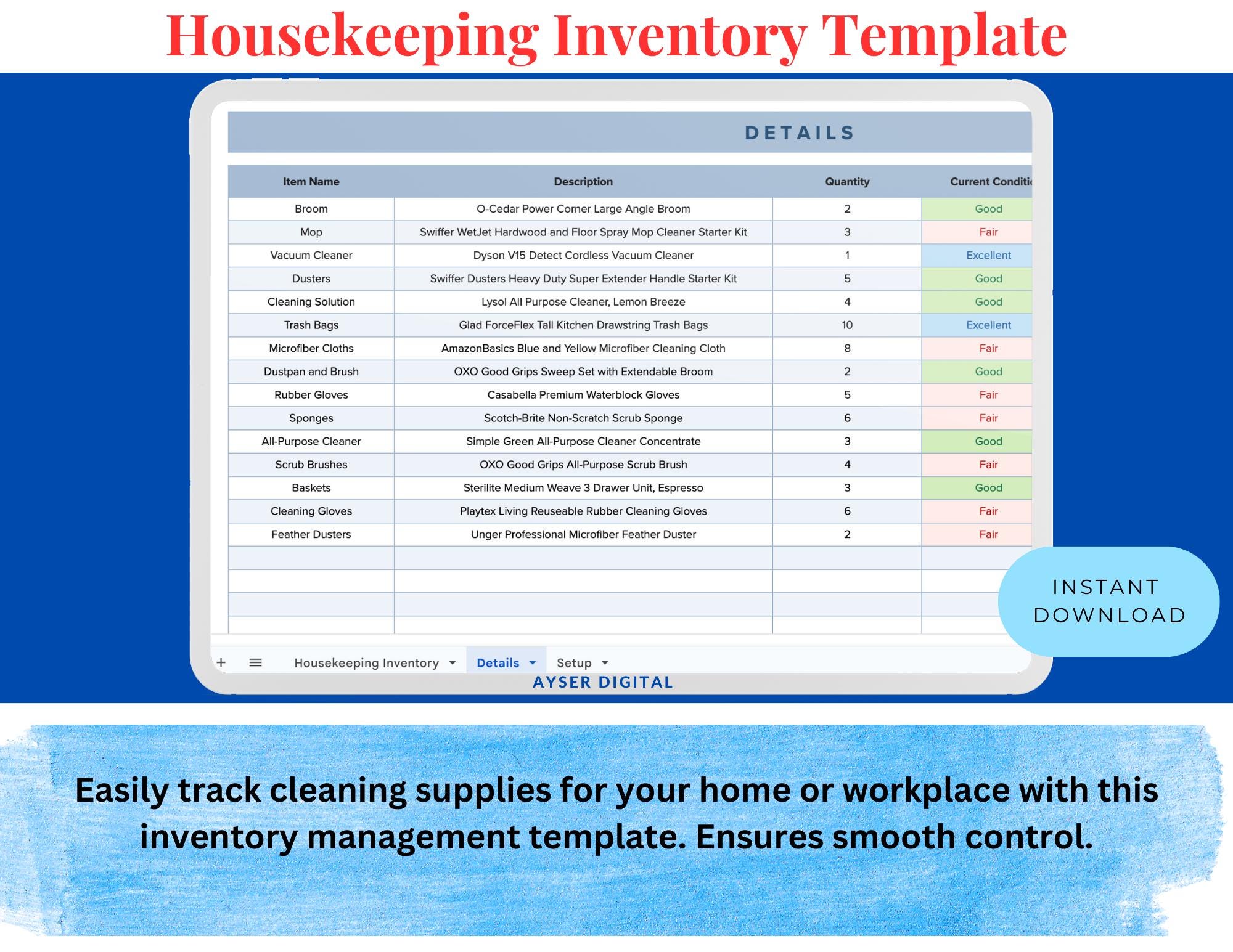 Editable Housekeeping Inventory Template Easy to Use Digital Download ...