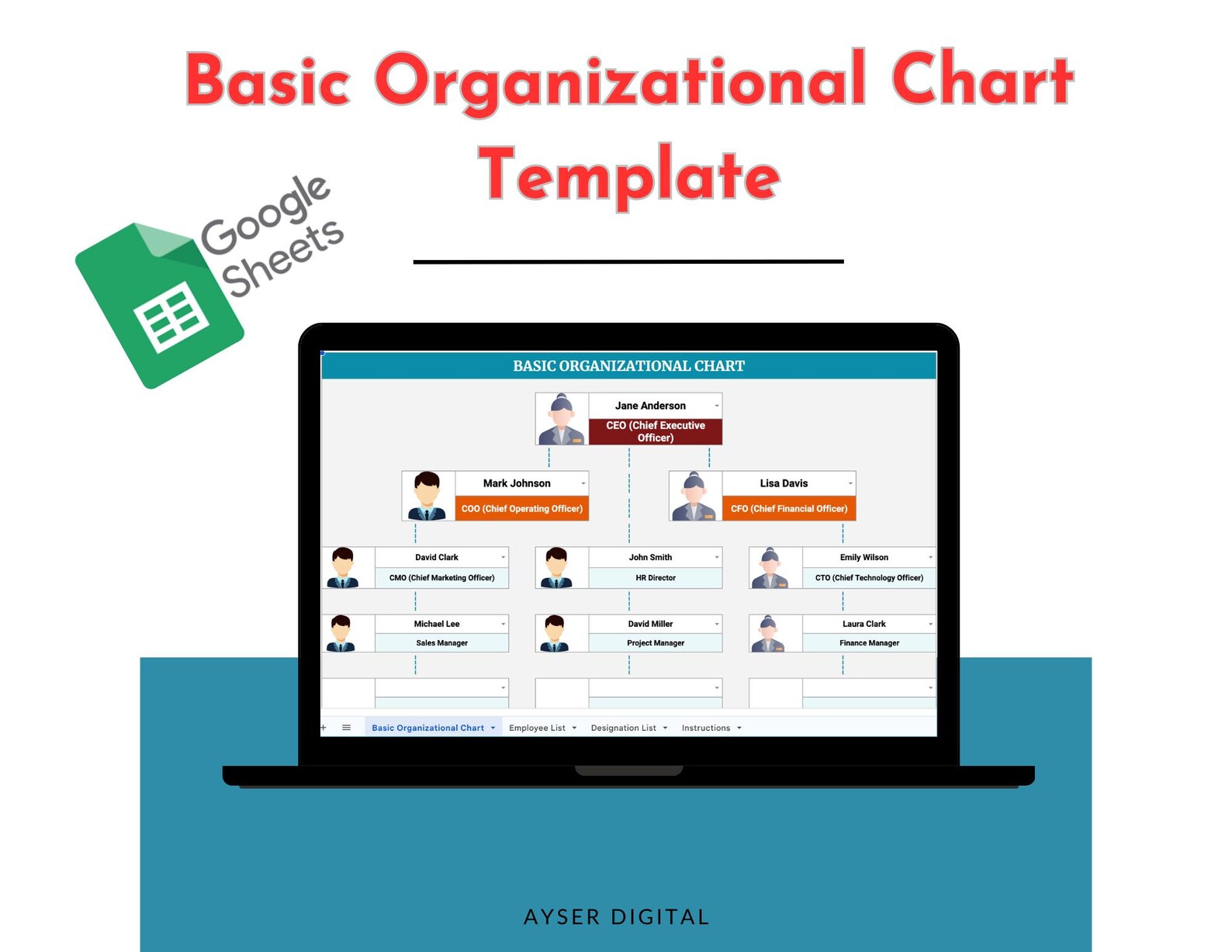 Basic Organizational Chart Template, Google Sheets Format, Simple Org ...