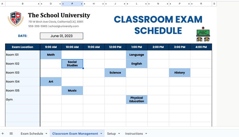Exam Schedule Template, Google Sheets for Students - Teachers, Class ...