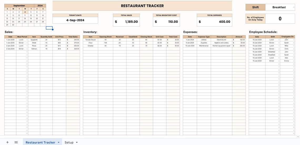 Restaurant Tracker Template,google Sheets Financial Planner,restaurant ...