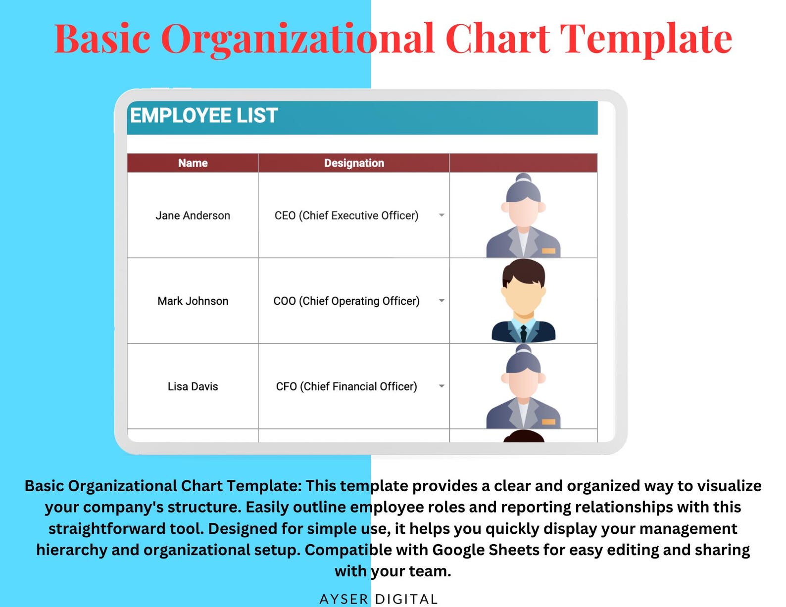 Basic Organizational Chart Template, Google Sheets Format, Simple Org ...