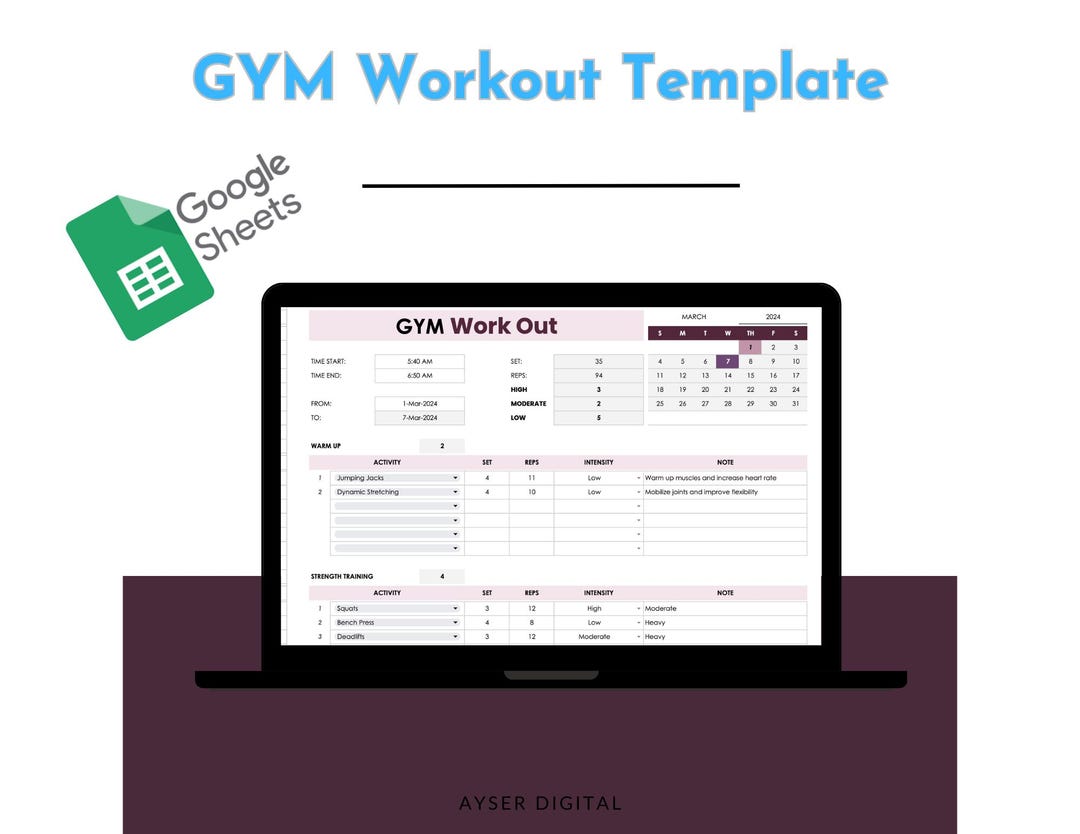 Gym Workout Template, Google Sheets for Gym Owners, Fitness Log Tracker ...