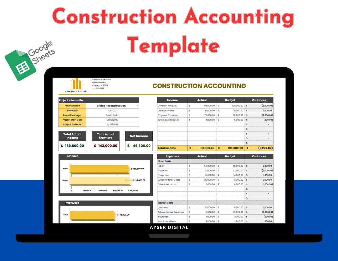 Editable Construction Accounting Template | Easy to Use Digital ...