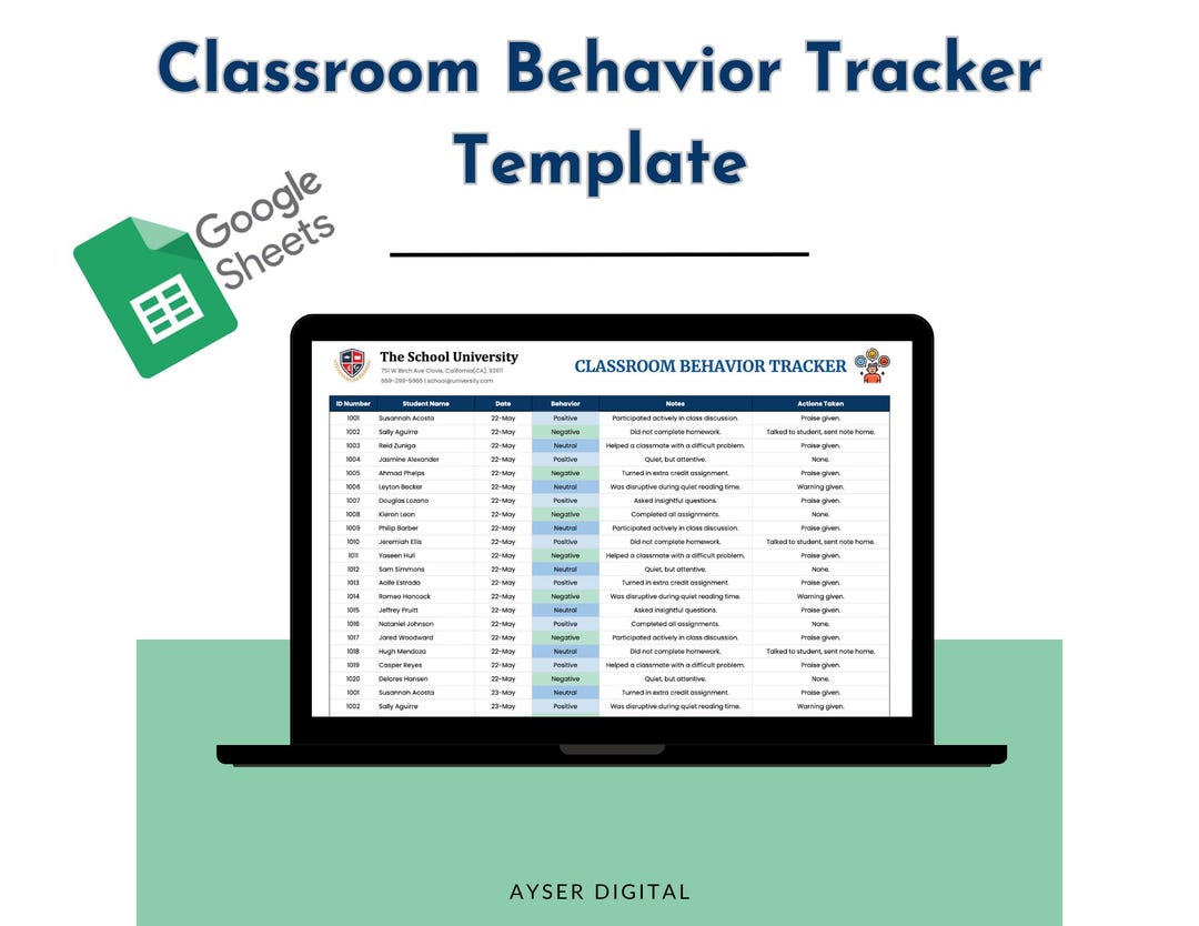 Classroom Behavior Tracker Template, Sheets Editable Tracker for ...