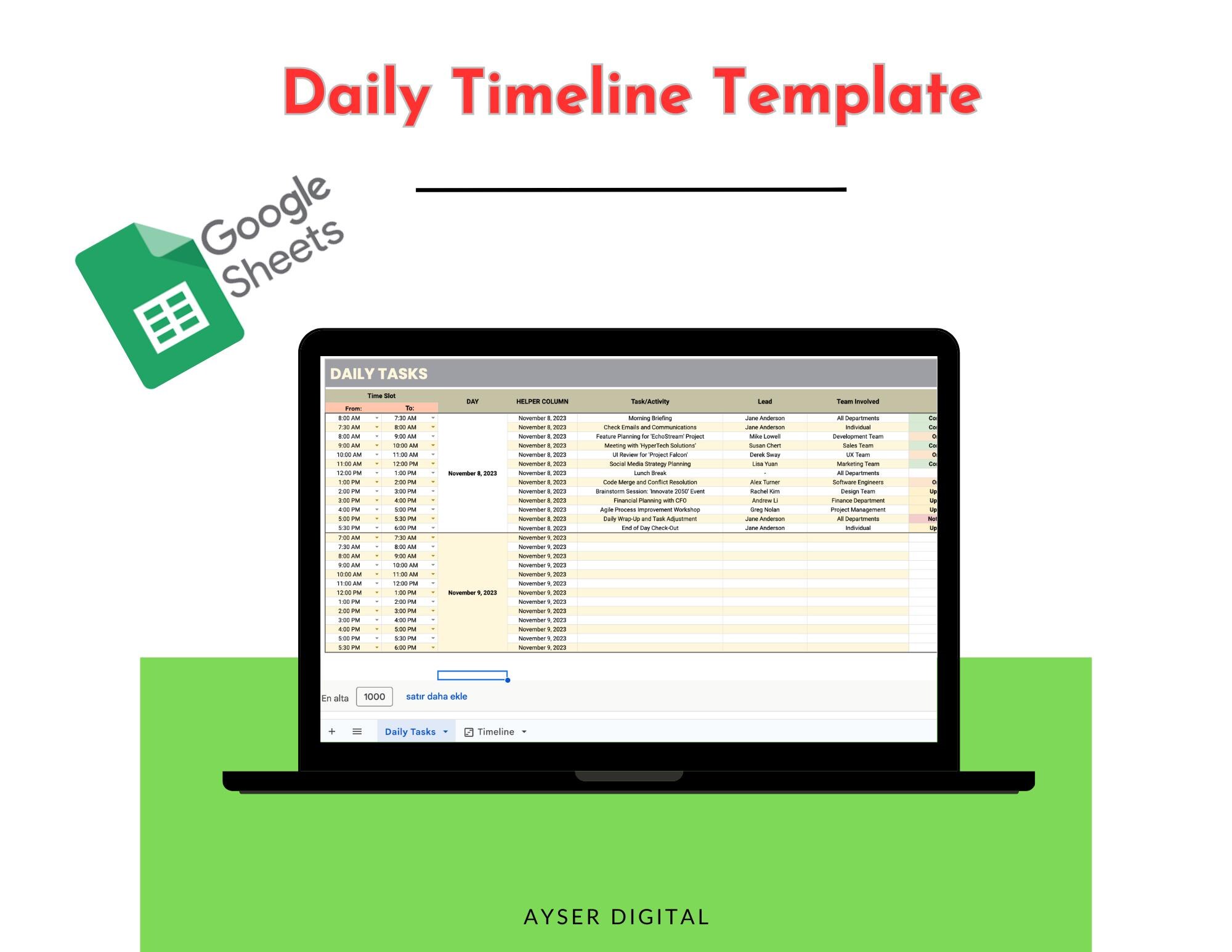 Daily Timeline Template, Google Sheets Daily Schedule Planner, Time ...
