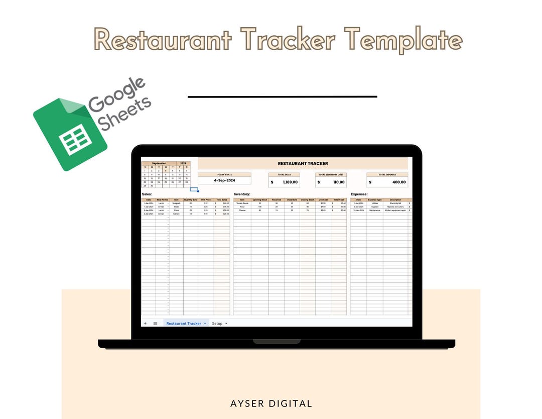 Restaurant Template, Business Tracker, Google Sheets, Financial Planner ...