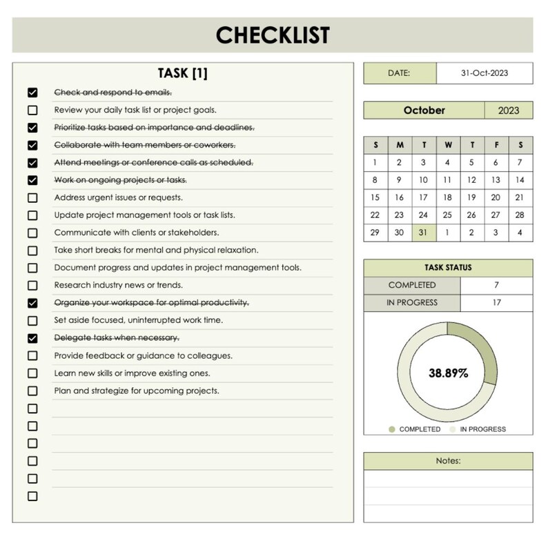 Checklist Template, Printable Task List, Google Sheets Checklist, Task ...
