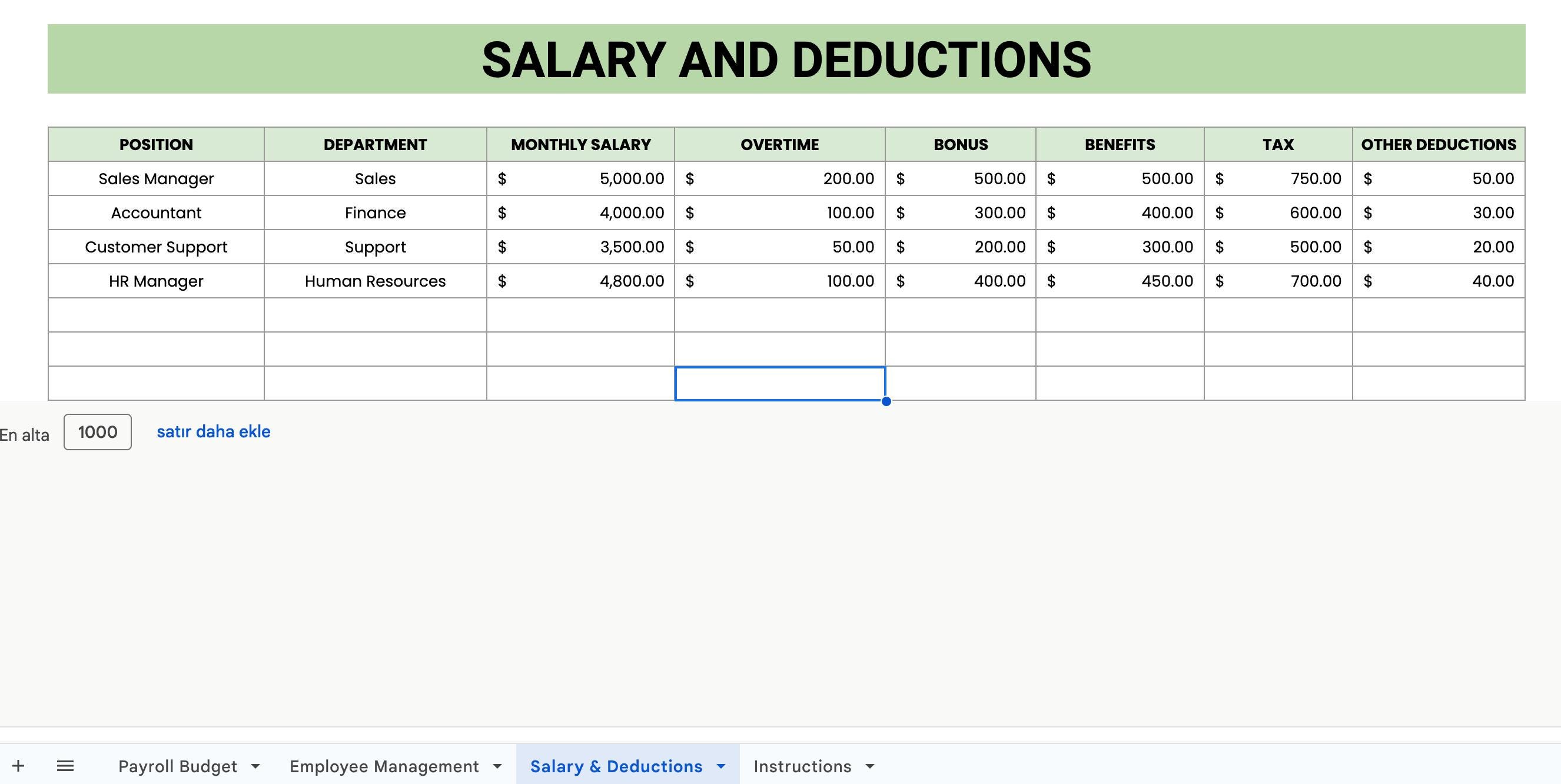 Payroll Budget Template, Editable Google Sheets, Digital Download ...
