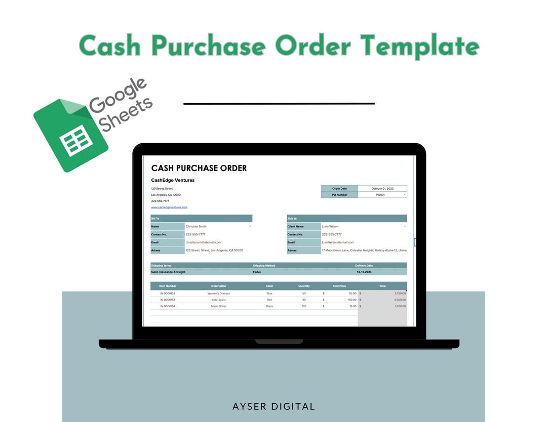 Cash Purchase Order Template, Google Sheets Business Purchase Tracker ...