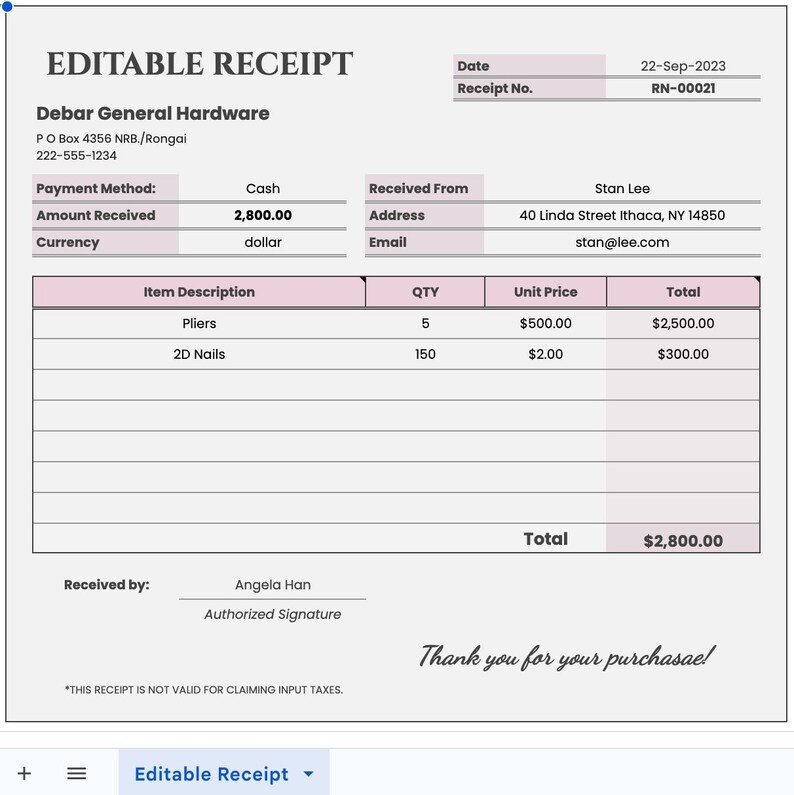 Plantilla de recibo editable, formulario de recibo personalizable de ...