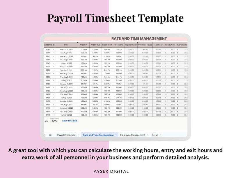 Payroll Timesheet Template, Google Sheets Format, Employee Time ...