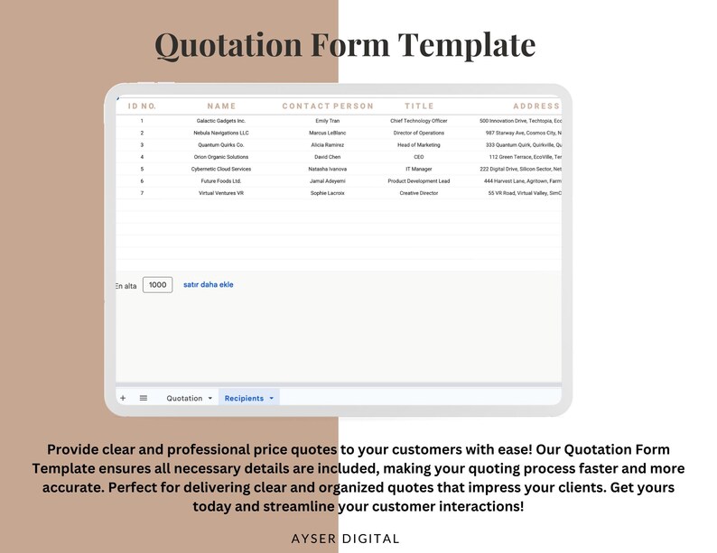Quotation Template, Price Quote Template, Google Sheets, Editable ...