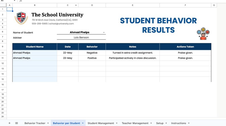 Classroom Behavior Tracker Template, Sheets Editable Tracker for ...
