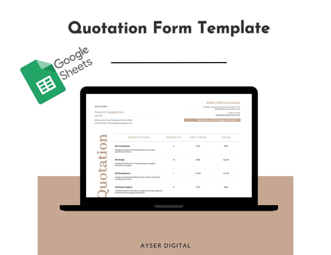 Quotation Template, Price Quote Template, Google Sheets, Editable ...