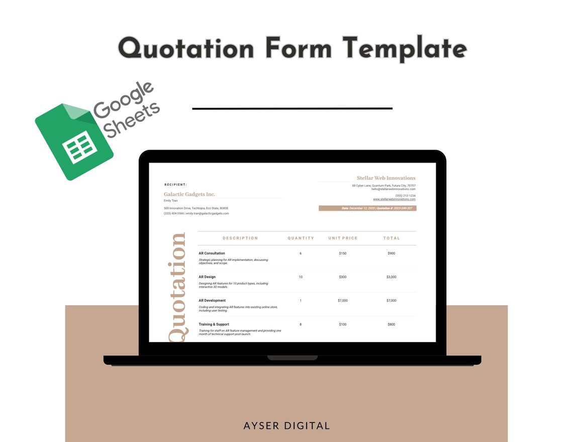 Quotation Template, Price Quote Template, Google Sheets, Editable ...