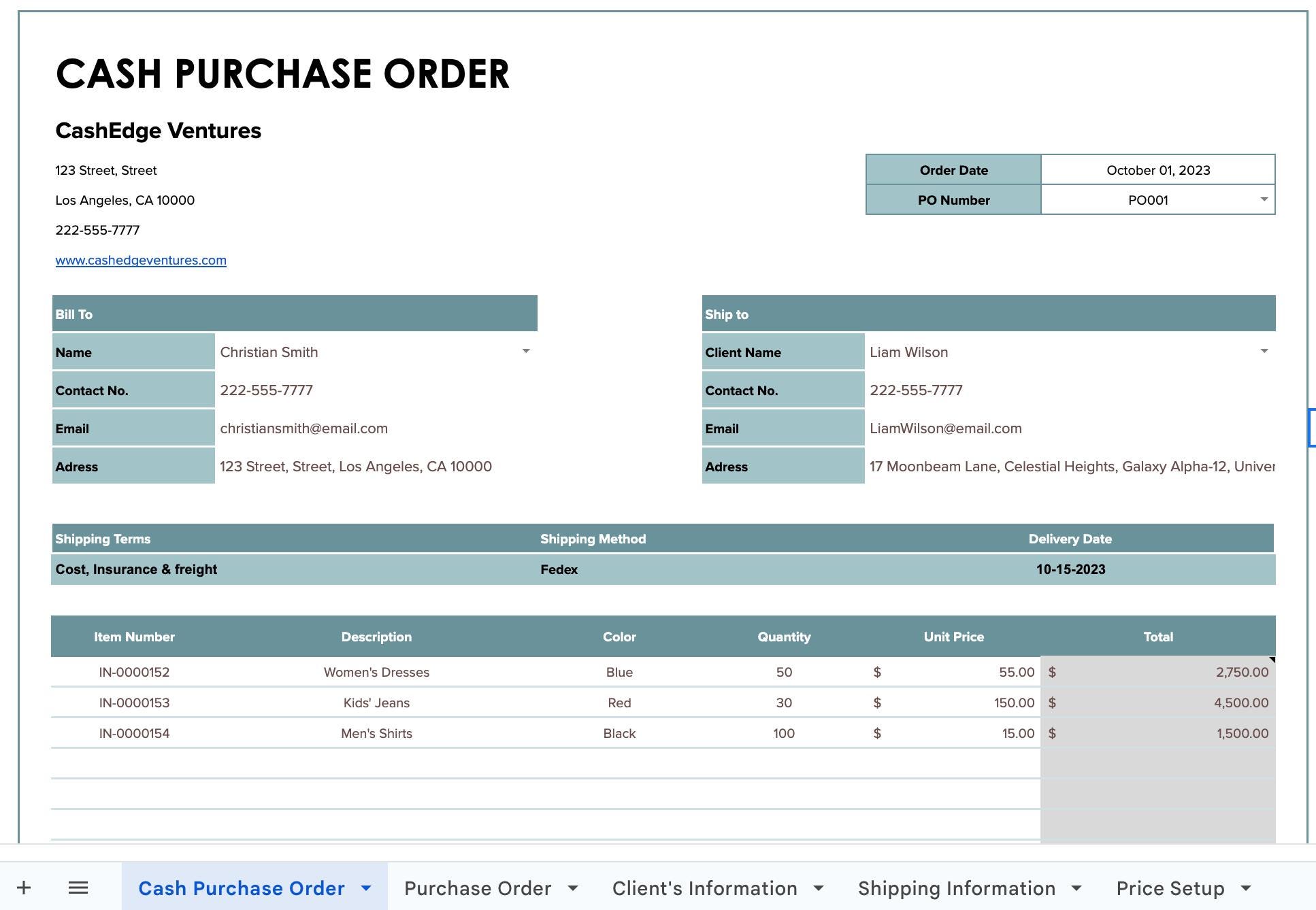 Cash Purchase Order Template, Google Sheets Business Purchase Tracker ...
