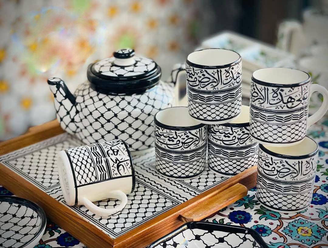 Handmade Palestinian Ceramic Tea Set With Keffiyeh and Arabic ...