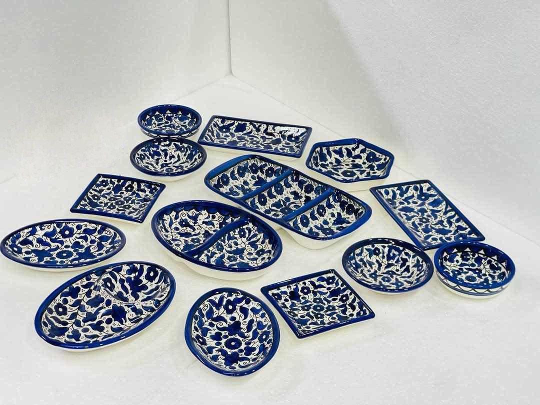 14 Piece of Handcrafted Blue Hebron Ceramic Serving Collection ...