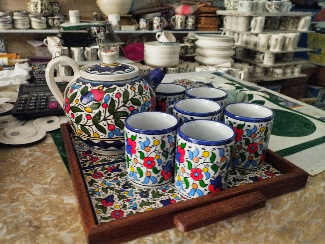 Handmade Palestinian Ceramic Tea Set 8-piece Floral Design - Etsy