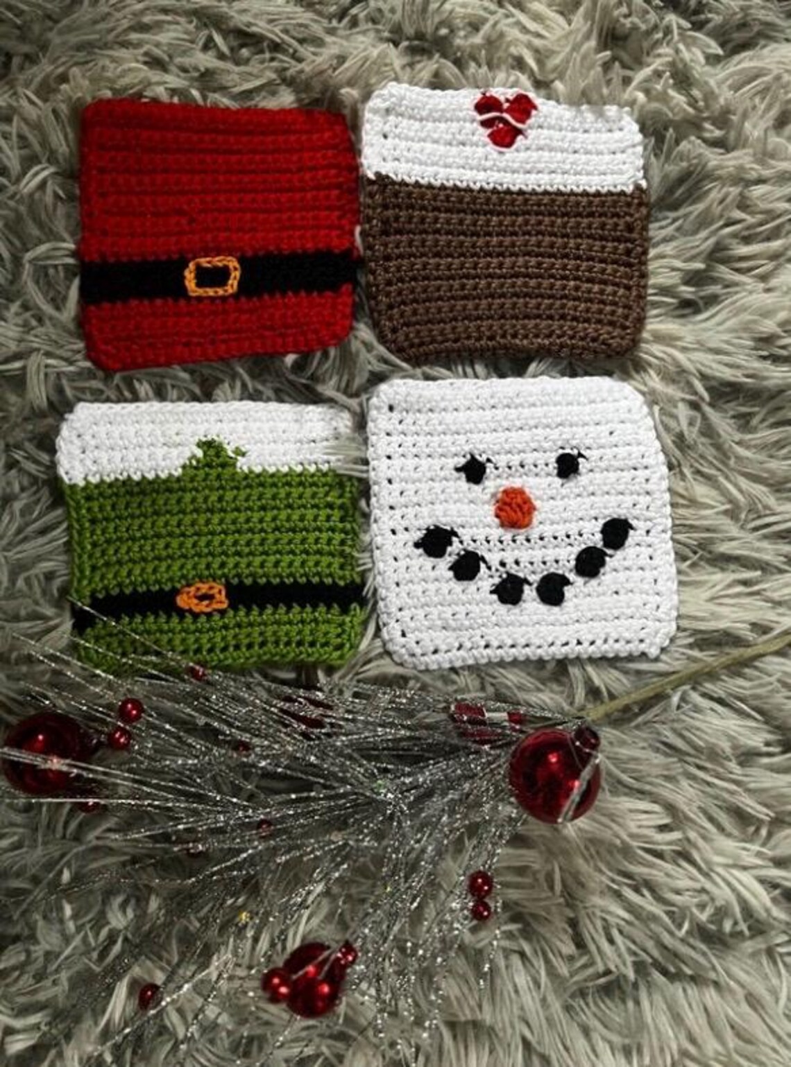 Christmas Coaster Set - Crochet Handmade - Etsy