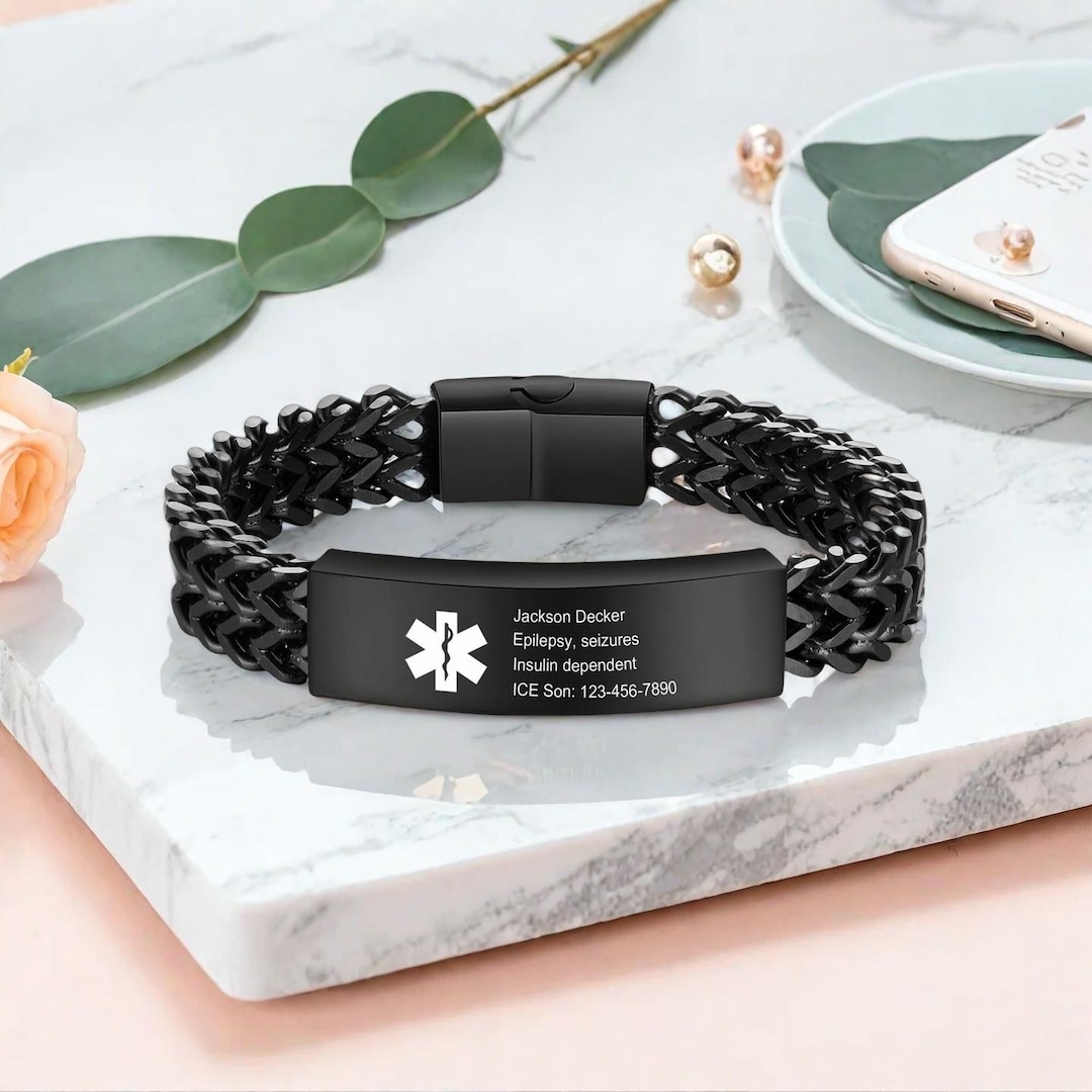 Custom Men Medical Bracelet,engraved Diabetic Bracelet,personalized ...