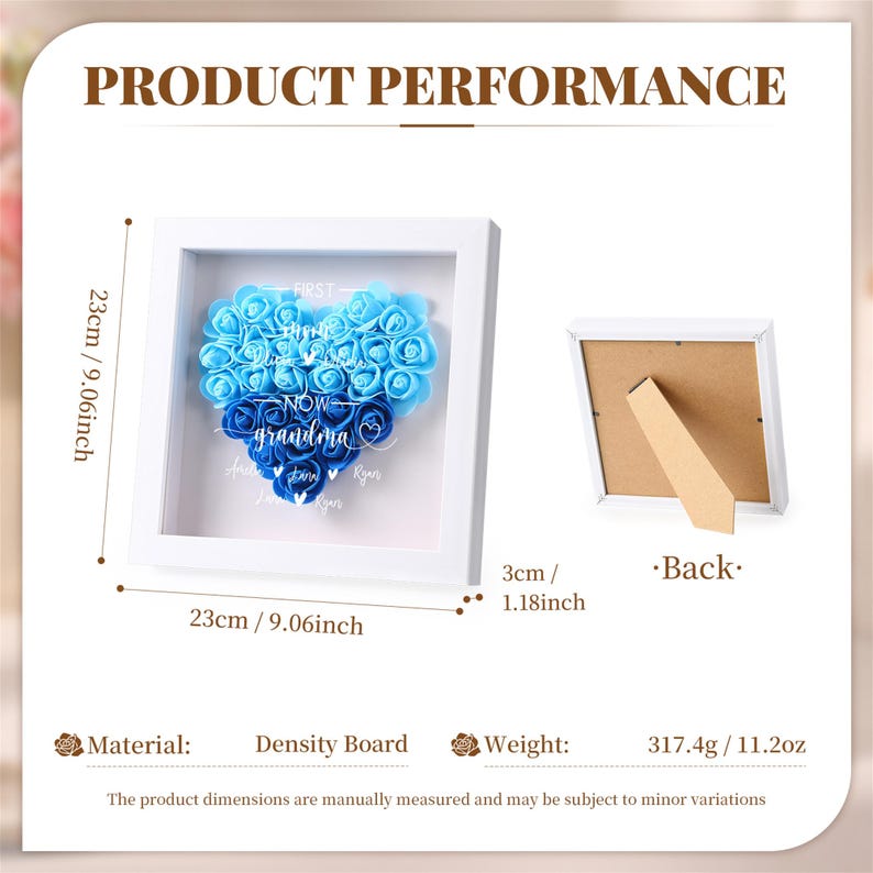 Personalized Name Flower Heart Shadow Box, With 1-8 Child's Names Heart ...