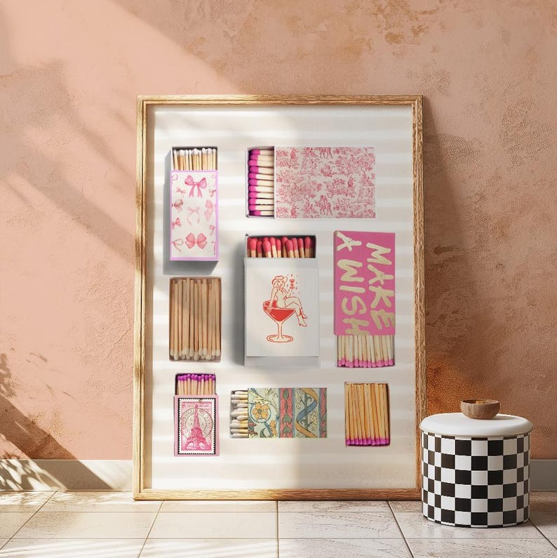 Trendy Wall Art, Pink Matchbox Print, Trendy Matches Poster, Retro ...