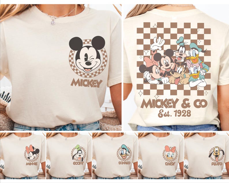 Retro Disney Checkered Matching Shirts, Retro Mickey and Friends Tee ...