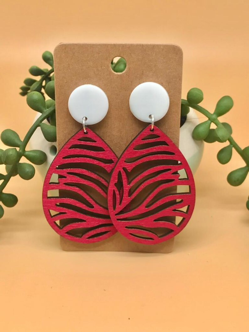 Geometric Laser-cut Wood Earrings With Bold Stud | Clip-on & Pierced ...