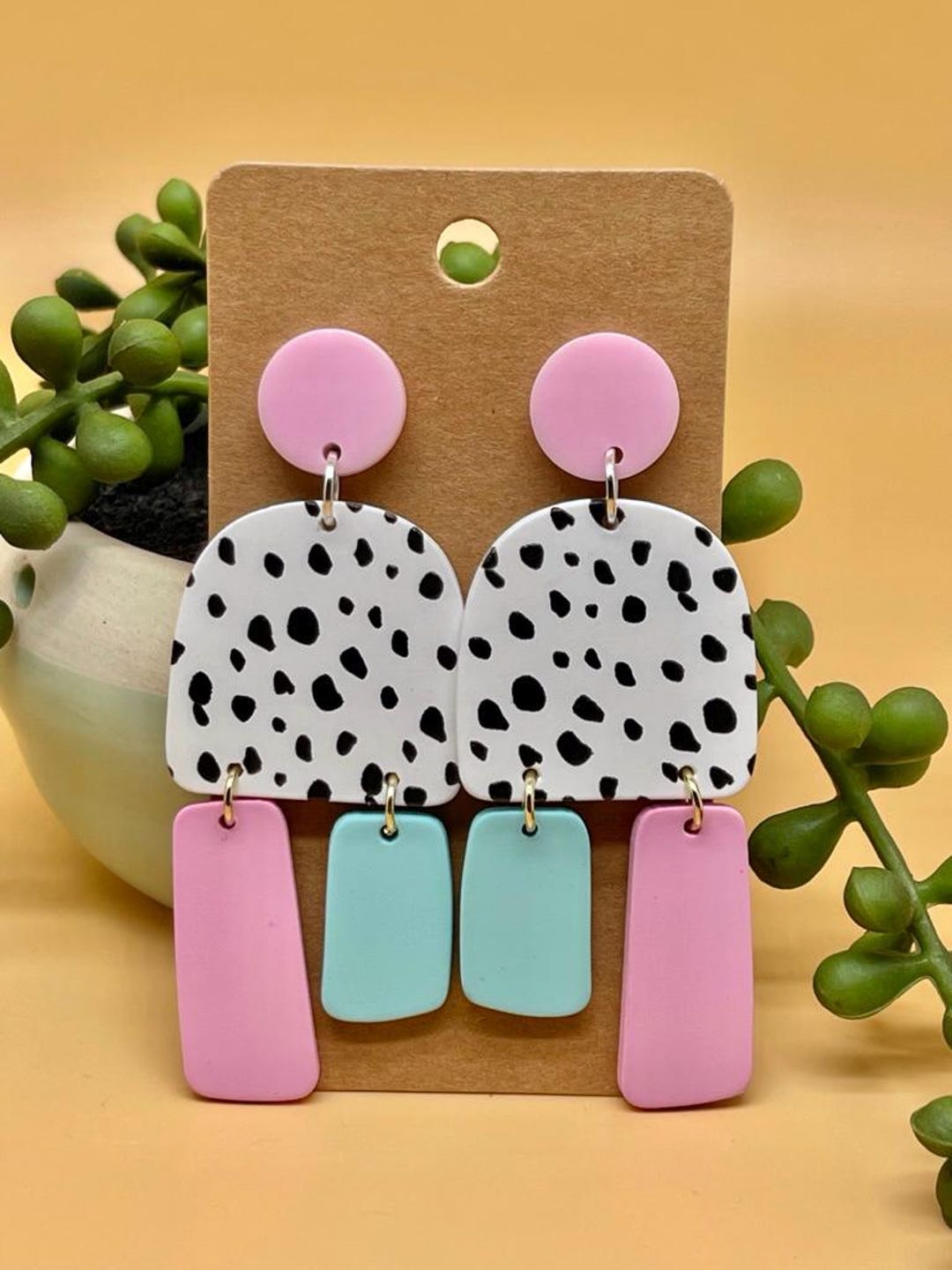 Bold Patterned Polymer Clay Earrings With Acrylic Stud | Clip-on ...