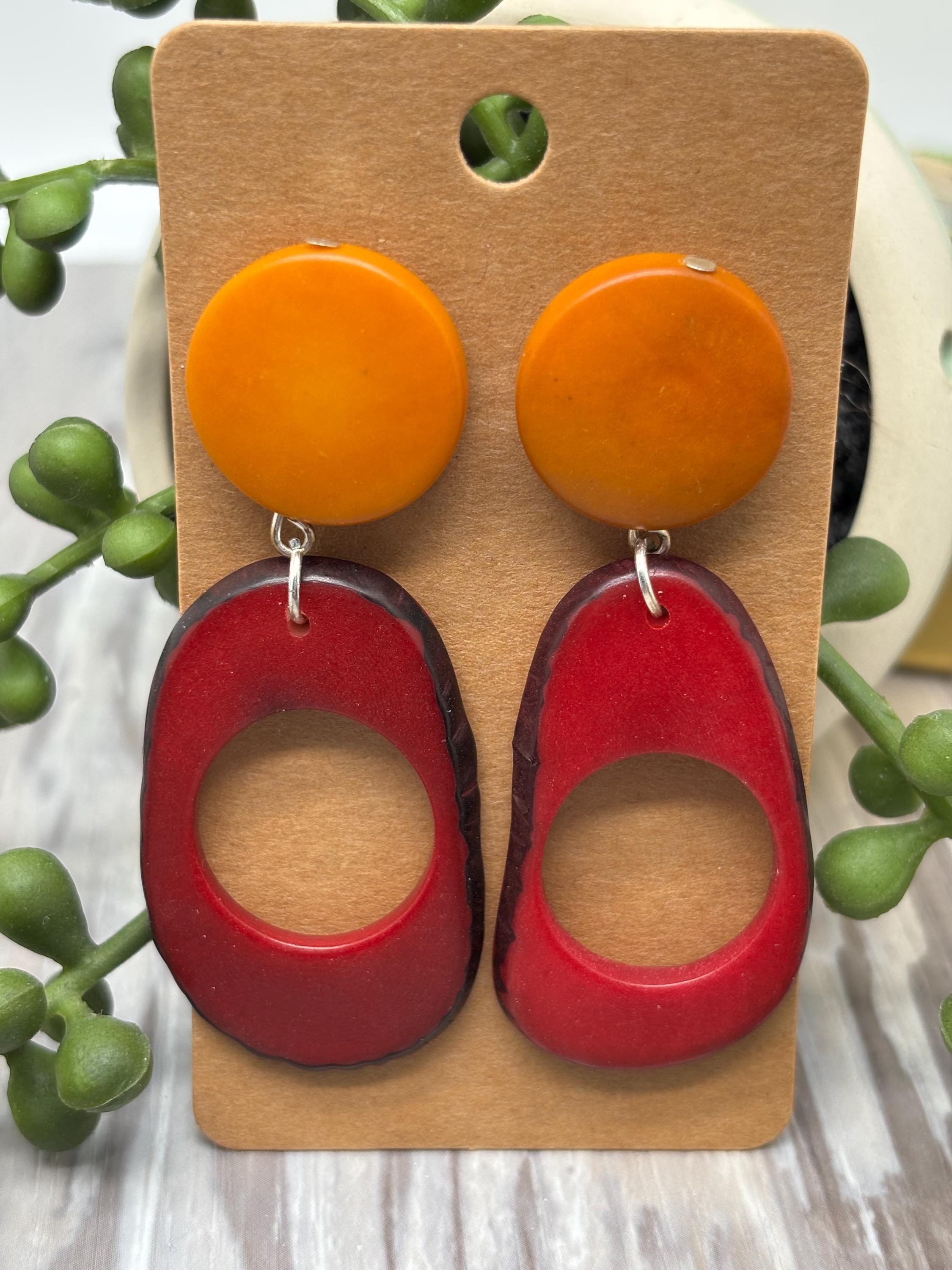 Eco-friendly Tagua Nut Loop Dangle Drop Earrings | Vibrant Boho Chic ...