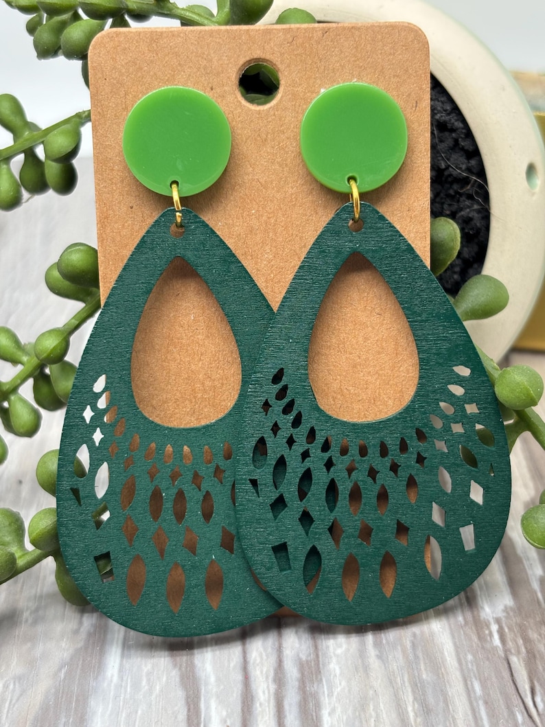 Boho Chic Brass and Wood Earrings – Lightweight Dangle Statement ...