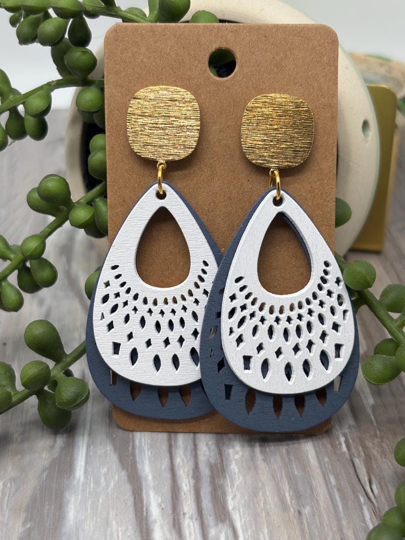 Boho Chic Brass and Wood Earrings – Lightweight Dangle Statement ...