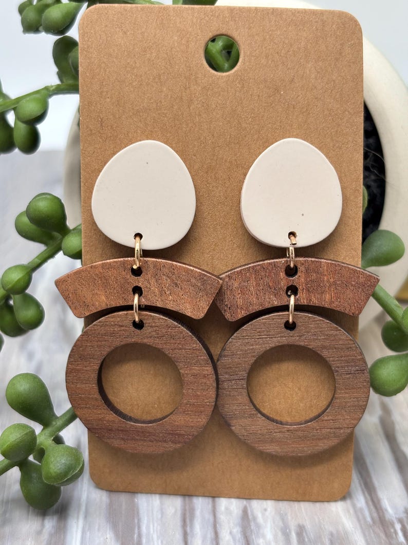 Modern Wood Earrings – Geometric Boho Dangles | Lightweight Natural ...
