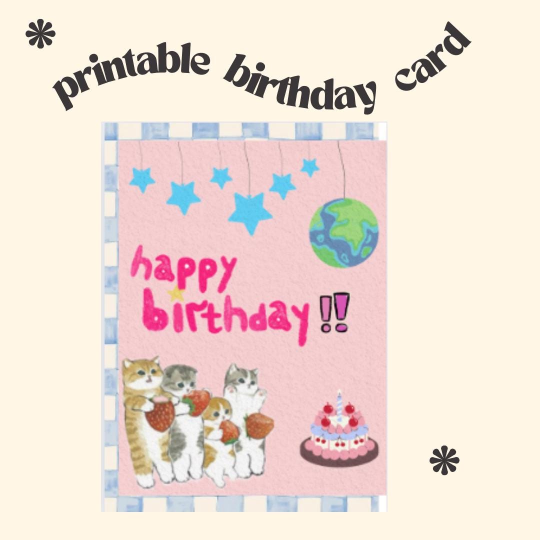 Printable Mofusand Birthday Card, Downloadable, Mofusand Kawaii Cute ...