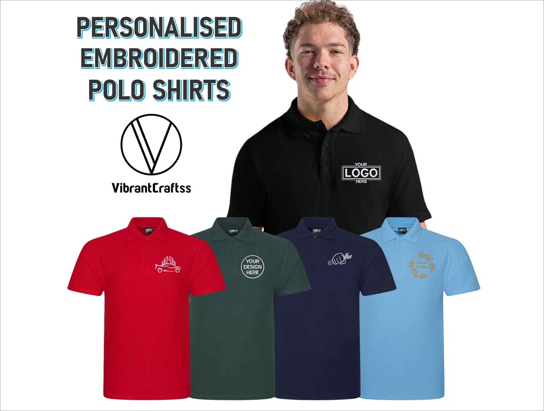 Personalised Embroidered Polo Shirt, Custom Logo & Text Monogram Polo ...