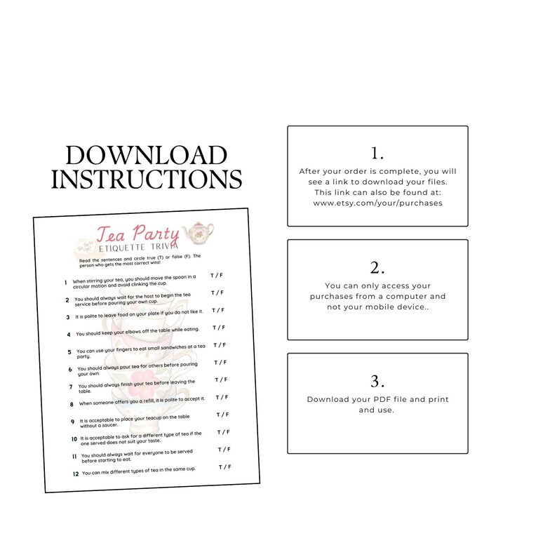 Tea Party Etiquette Trivia Game - Fun and Engaging Activity for Tea ...